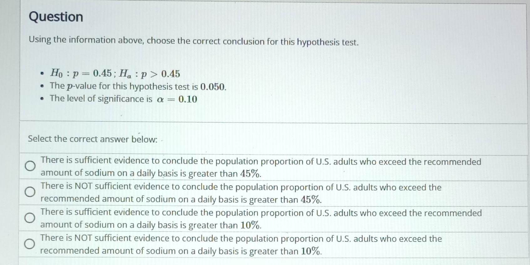 Solved Question Using the information above, choose the | Chegg.com