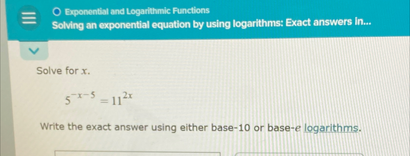 Solved Exponential and Logarithmic FunctionsSolving an | Chegg.com