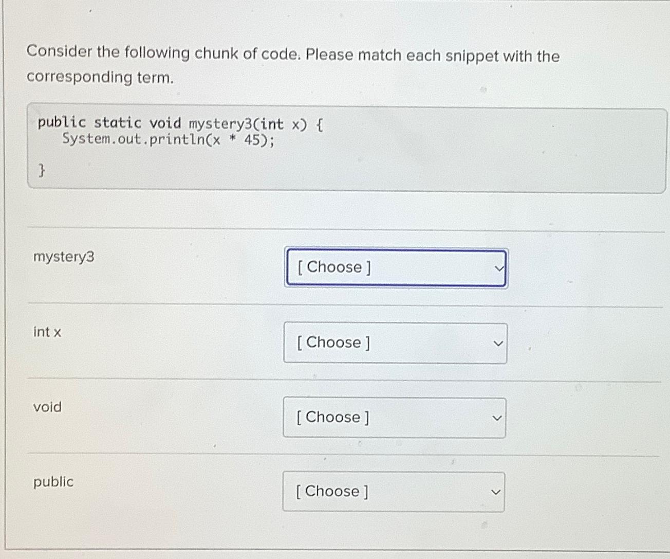 Solved Consider the following chunk of code. Please match | Chegg.com