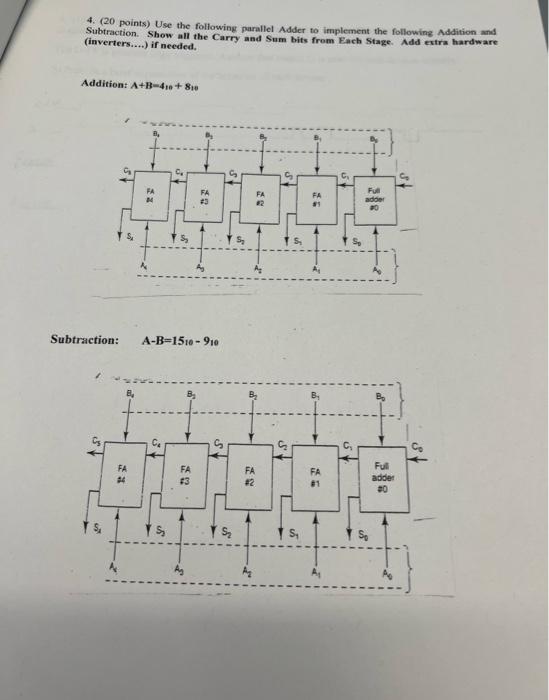 Solved 4. (20 points) Use the following parallel Adder to | Chegg.com Solved 4. (20 points) Use the following parallel Adder to | Chegg.com