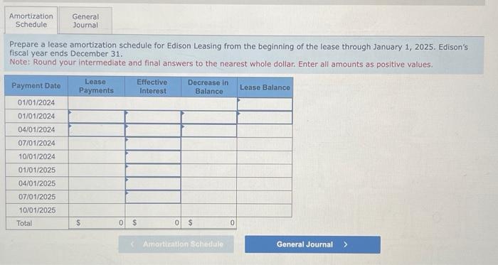 Solved Prepare a lease amortization schedule for Edison | Chegg.com