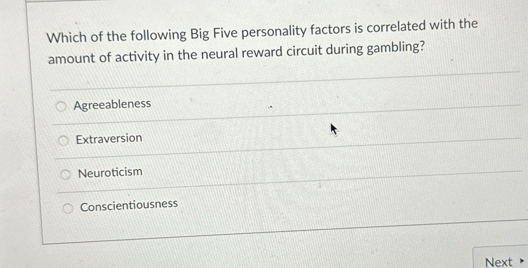 Solved Which of the following Big Five personality factors | Chegg.com