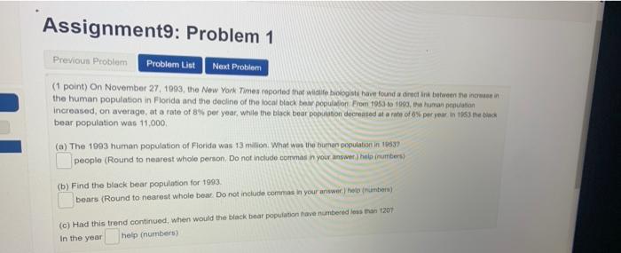 Solved Assignment9: Problem 1 Previous Problem Probler List | Chegg.com