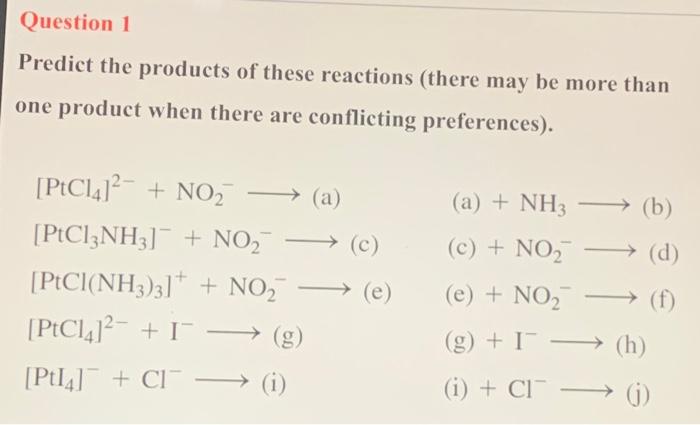 Question 1 Predict the products of these reactions | Chegg.com