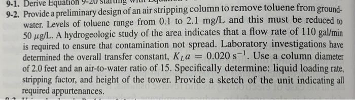9-2. Provide a preliminary design of an air stripping | Chegg.com