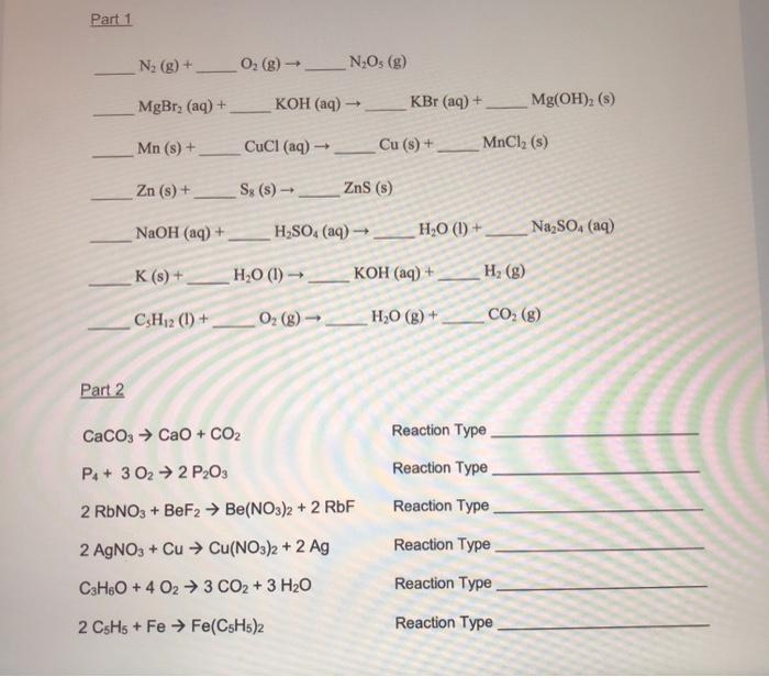 Solved Part 1 N, (g) + O, (g) →NOs (g) MgBry (aq) + KOH(aq) | Chegg.com