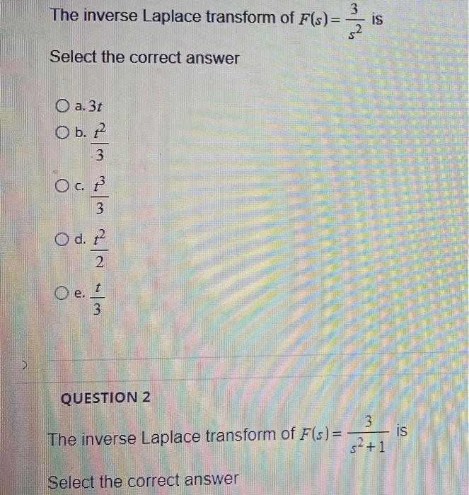 Solved The inverse Laplace transform of F(s)=s23 is Select | Chegg.com