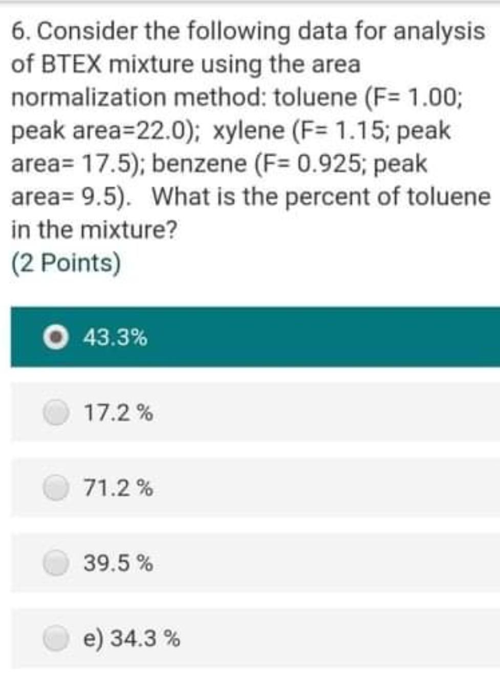 Solved 6. Consider the following data for analysis of BTEX | Chegg.com