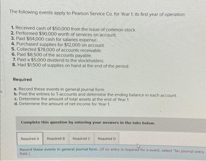 Solved The following events apply to Pearson Service Co. for | Chegg.com