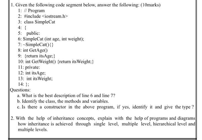 Solved 1 Given The Following Code Segment Below Answer The 1953