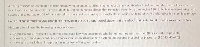 Solved A math professor was interested in figuring out | Chegg.com