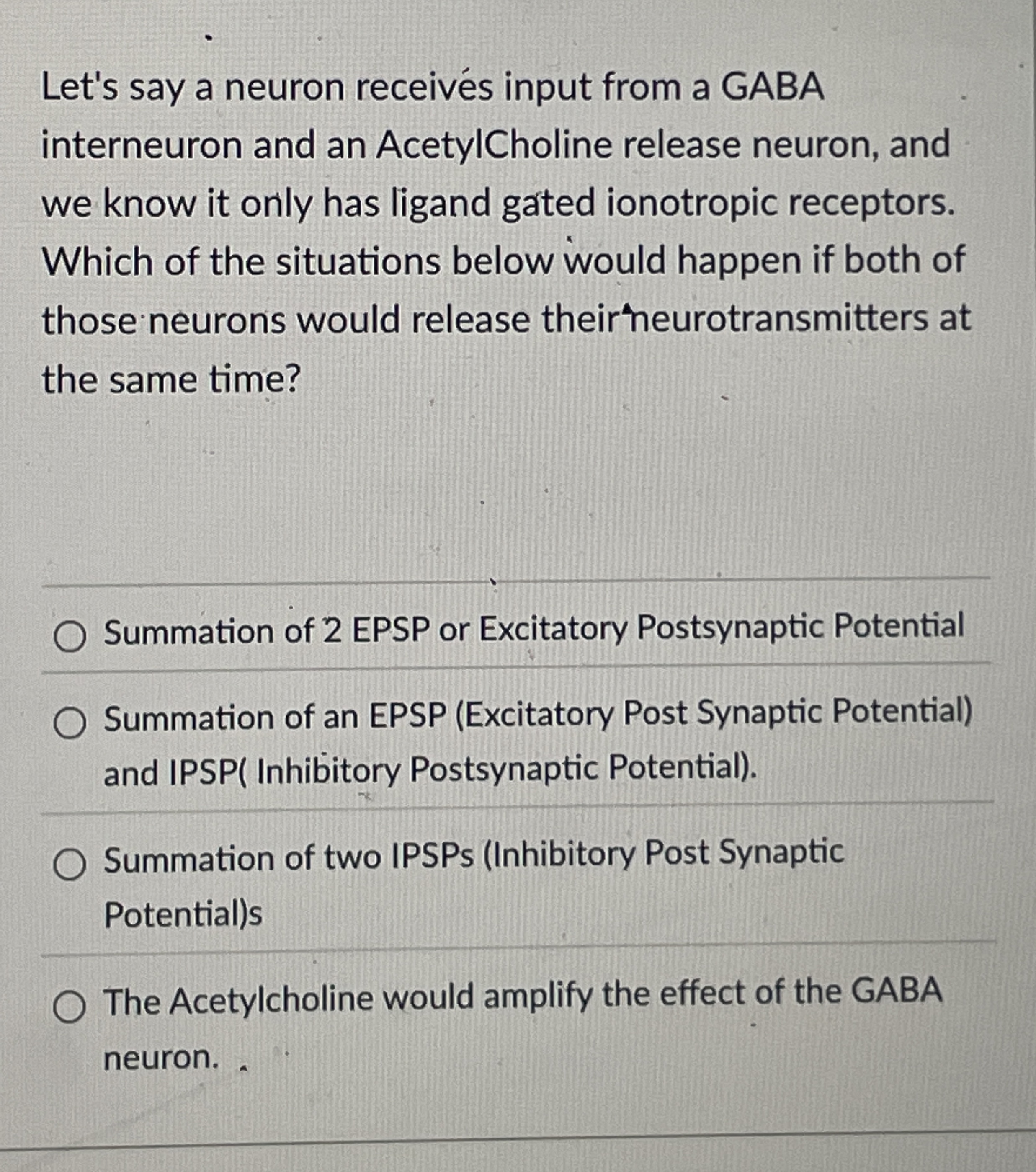Solved Let's say a neuron receivés input from a | Chegg.com