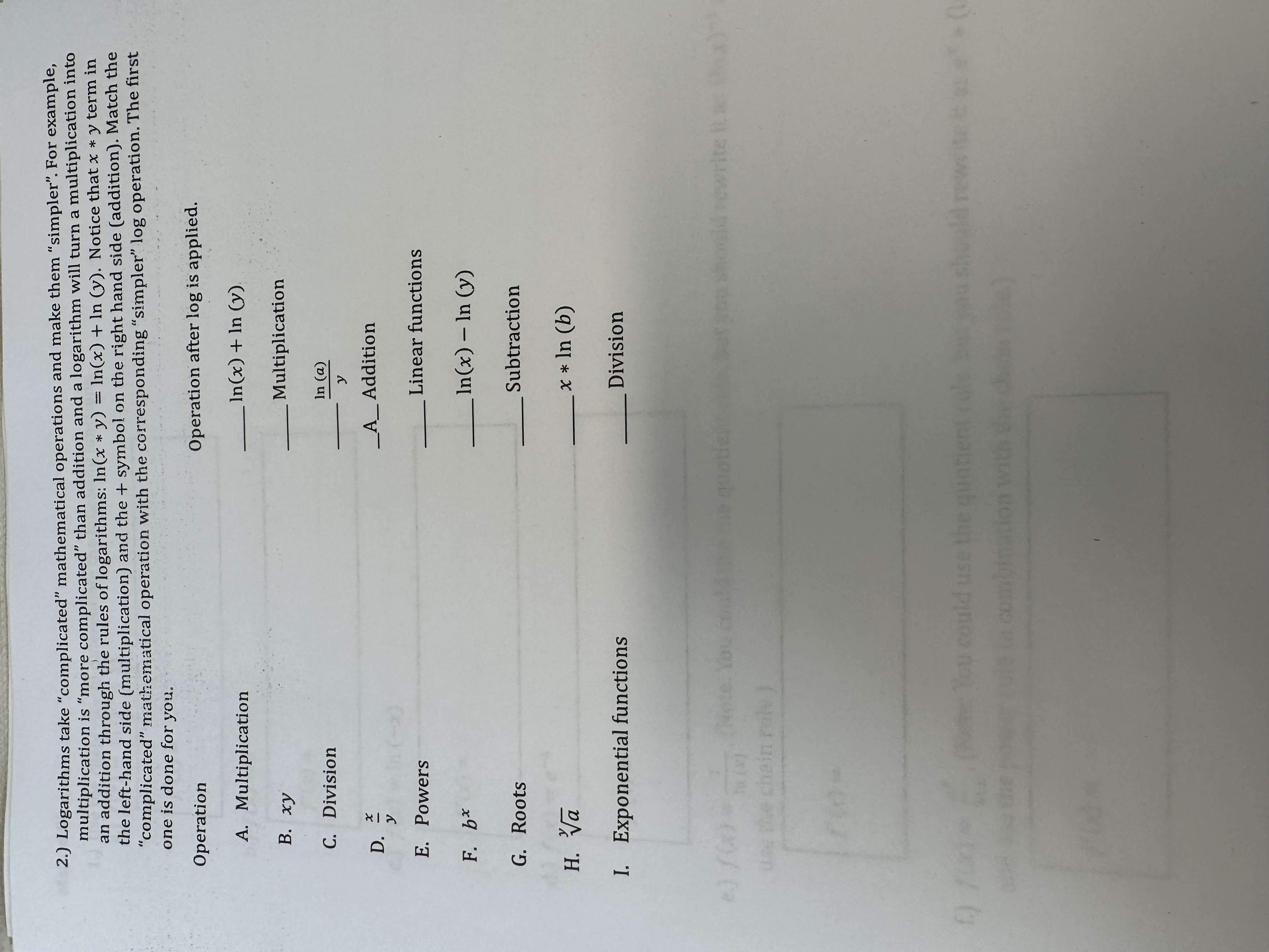 Solved 2.) ﻿Logarithms take "complicated" mathematical | Chegg.com