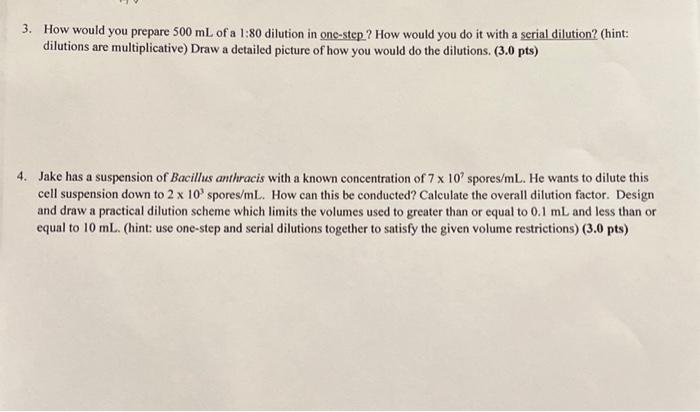 Solved 3. How would you prepare 500 mL of a 1:80 dilution in | Chegg.com