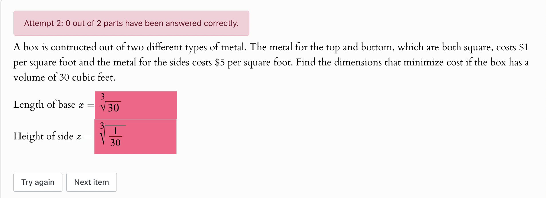 Solved A box is contructed out of two different types of | Chegg.com