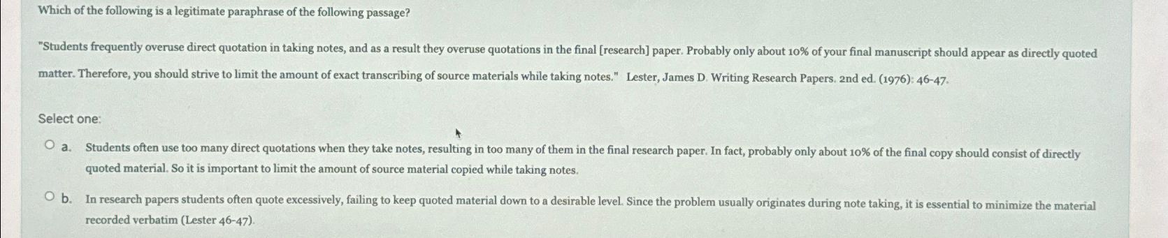 Solved Which of the following is a legitimate paraphrase of | Chegg.com