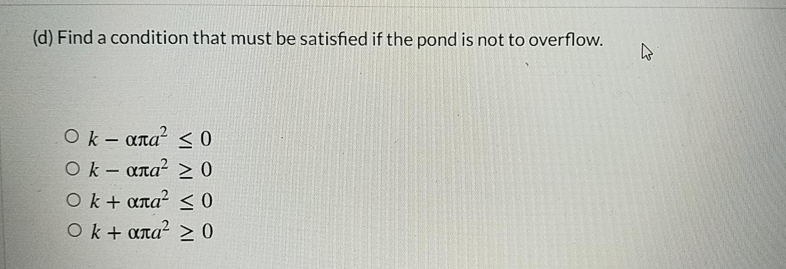 Solved A pond forms as water collects in a conical | Chegg.com