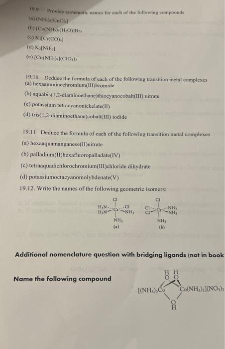 Solved 19.9 Provide systematic names for each of the | Chegg.com