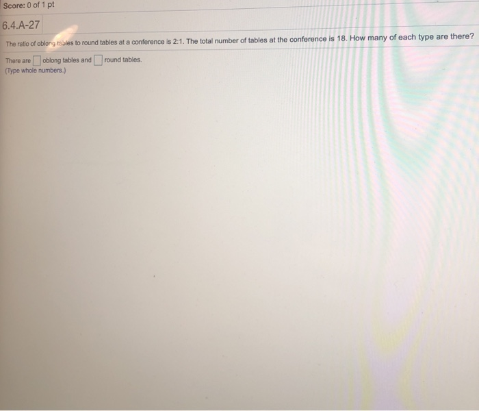Solved Score: 1 of 1 pt 6.4.A-27 The ratio of oblong tables | Chegg.com