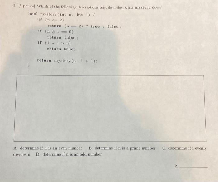 Solved 2. [5 points] Which of the following descriptions | Chegg.com