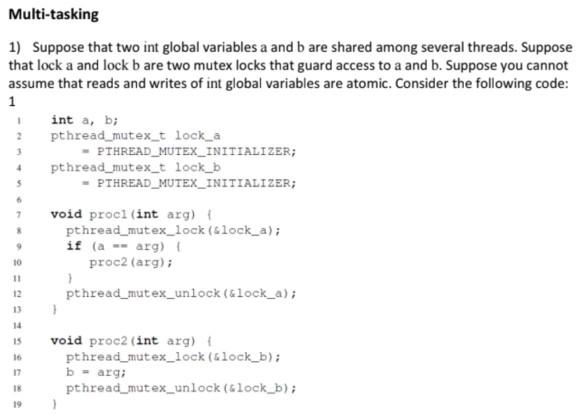 Solved Multi-tasking 1) Suppose that two int global | Chegg.com
