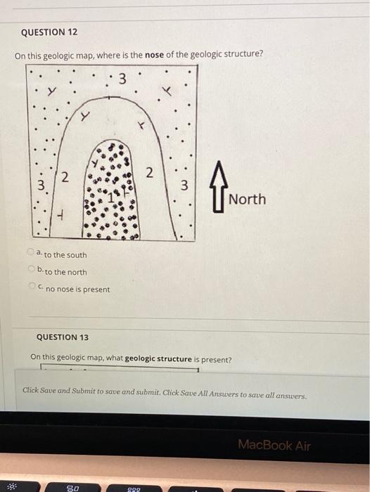 Solved QUESTION 12 On this geologic map, where is the nose | Chegg.com