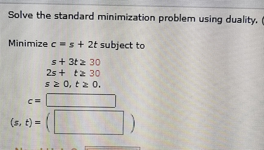 Solved Solve The Standard Minimization Problem Using