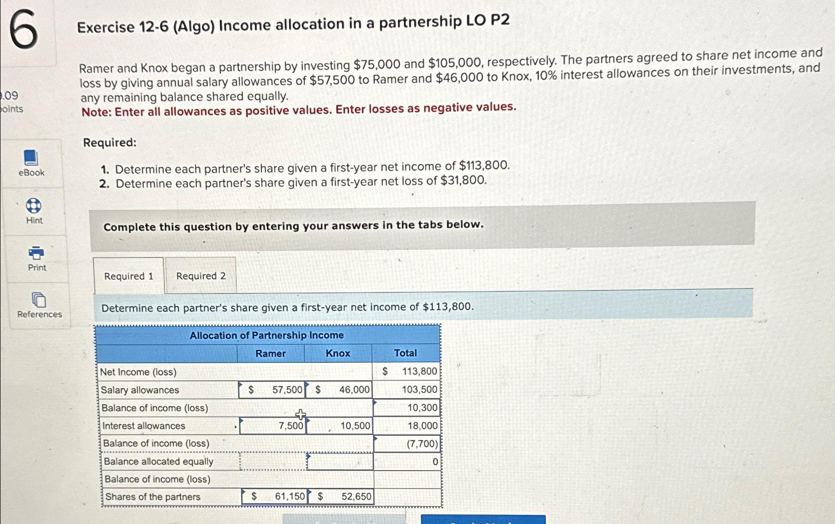 Solved Exercise 12-6 (Algo) ﻿Income allocation in a | Chegg.com