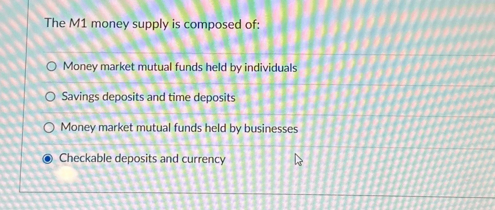 Solved The M1 ﻿money supply is composed of:Money market | Chegg.com