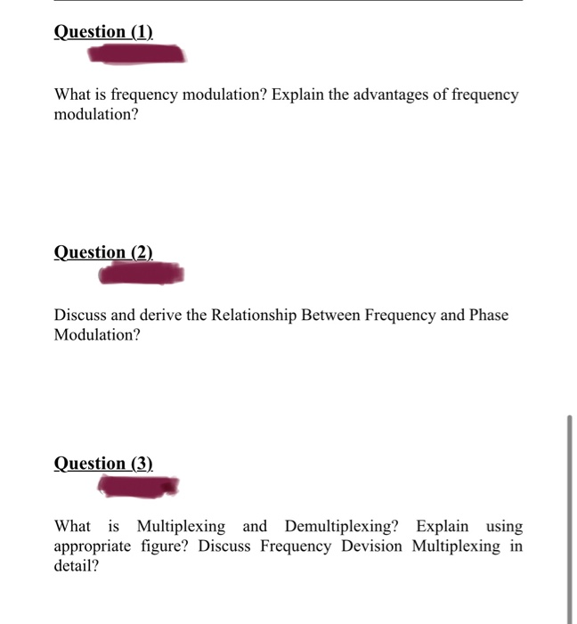 Solved Question (1) What is frequency modulation? Explain | Chegg.com