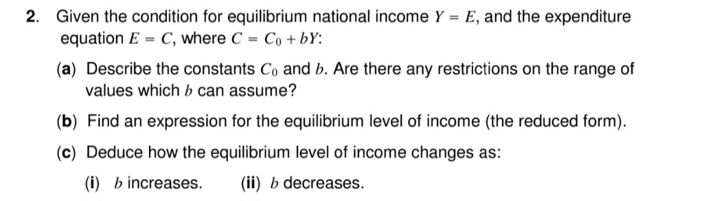 Solved Given the condition for equilibrium national income | Chegg.com
