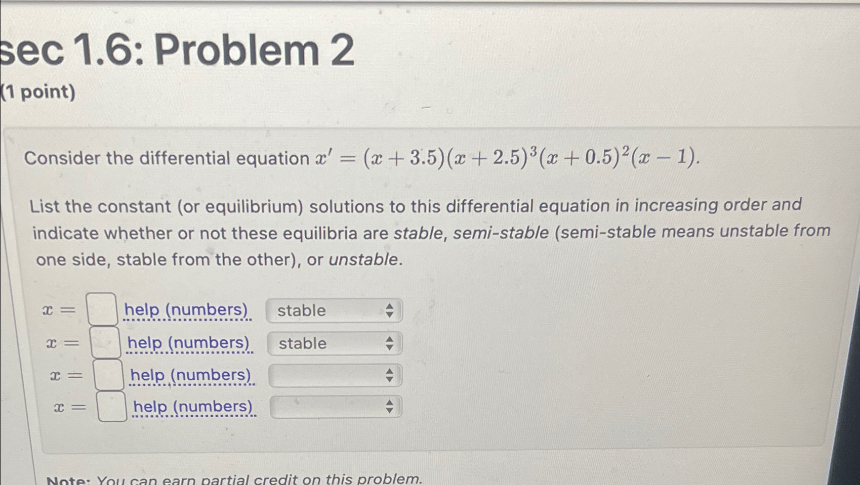 Solved sec 1.6: Problem 2(1 ﻿point)Consider the differential | Chegg.com