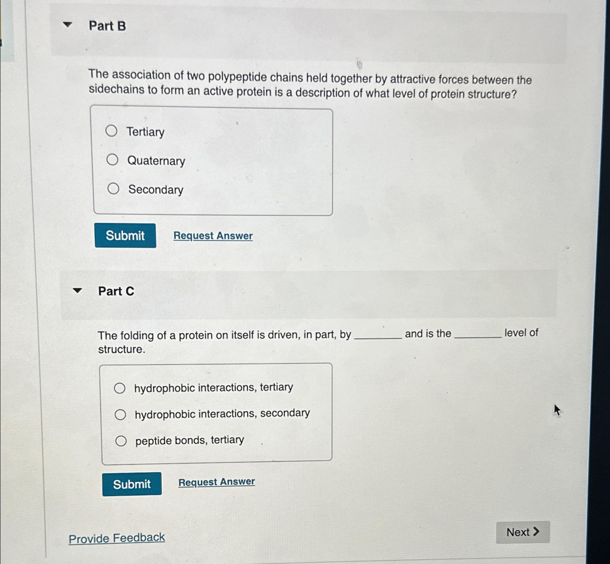 Solved Part BThe association of two polypeptide chains held | Chegg.com