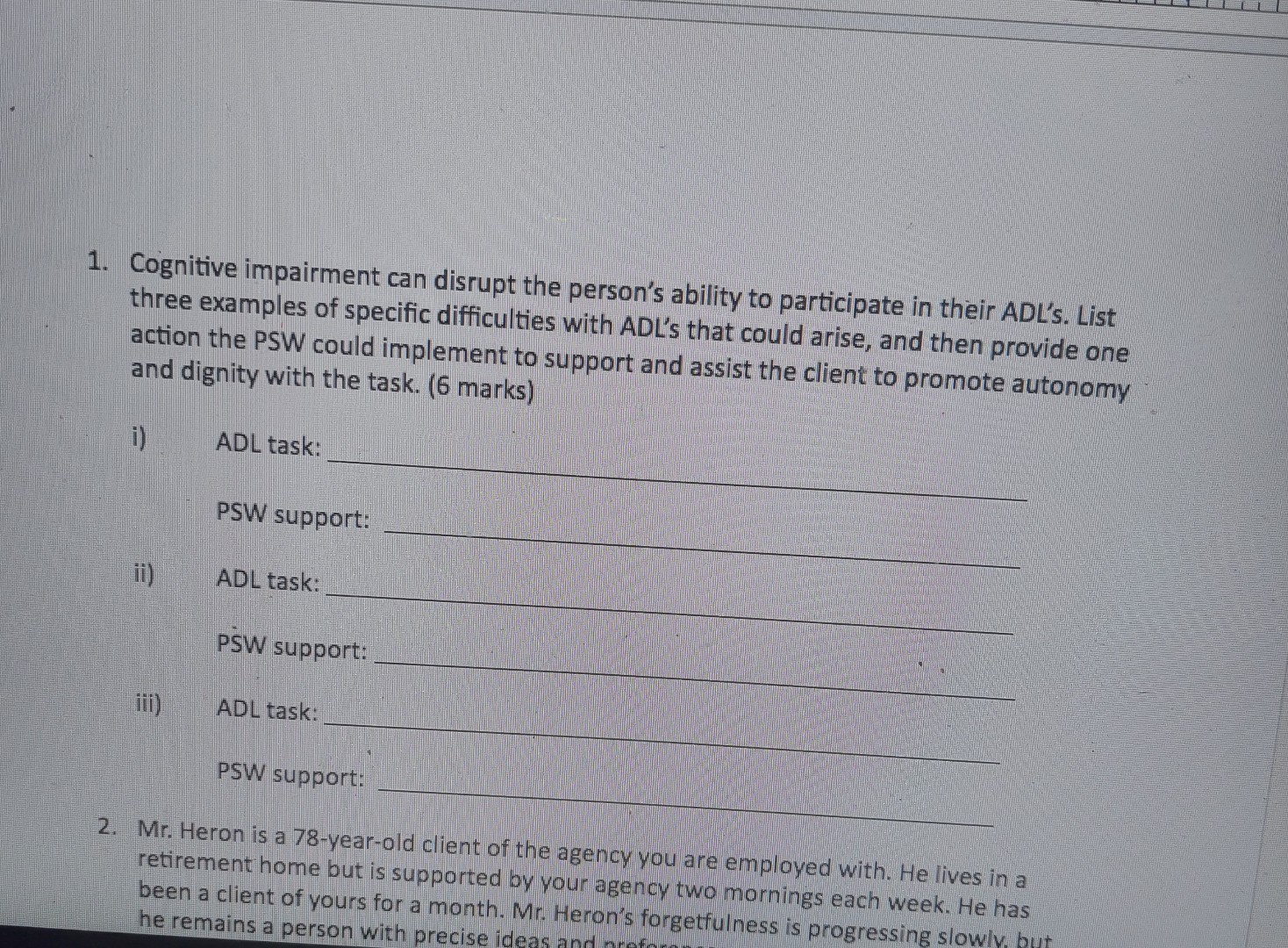 Solved Cognitive impairment can disrupt the person's ability | Chegg.com