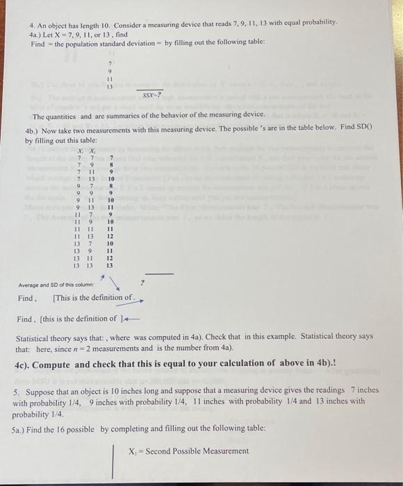 Solved 4. An object has length 10. Consider a measuring | Chegg.com