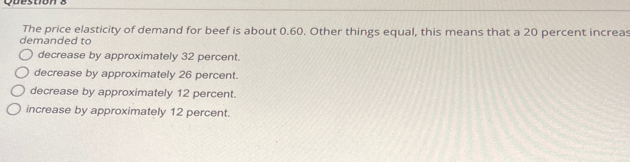 Solved The price elasticity of demand for beef is about | Chegg.com