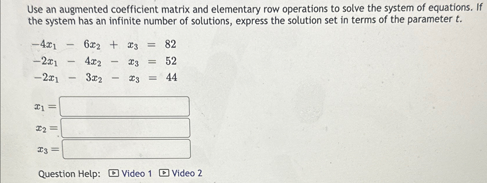 Solved Use an augmented coefficient matrix and elementary | Chegg.com
