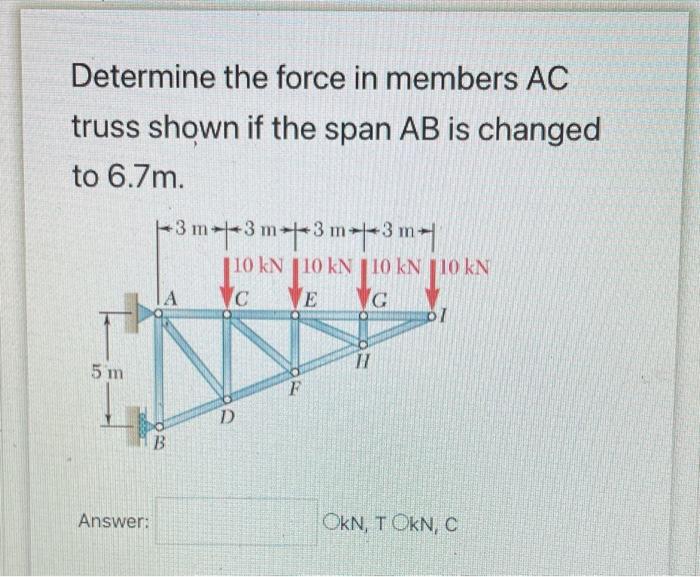 Solved Determine the force in members AC truss shown if the | Chegg.com