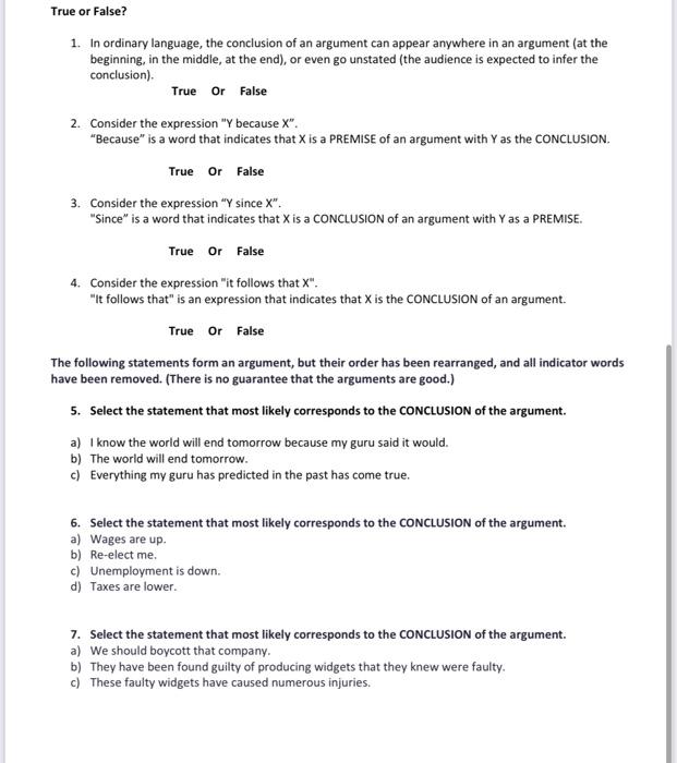 Solved True or False? 1. In ordinary language, the | Chegg.com