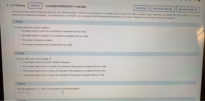 Solved 2. (-17 Points) DETAILS ILLOWSKYINTROSTAT1 7.HW.063. | Chegg.com