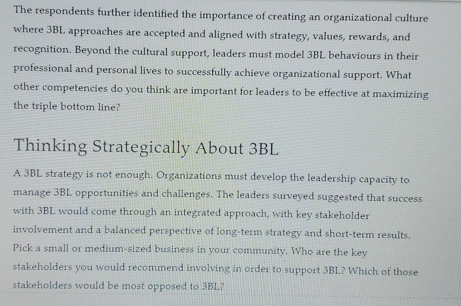 Solved Team Exercises 3BL: The Triple Bottom Line The Center | Chegg.com
