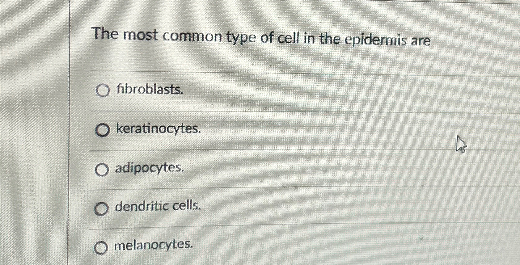 Solved The most common type of cell in the epidermis | Chegg.com