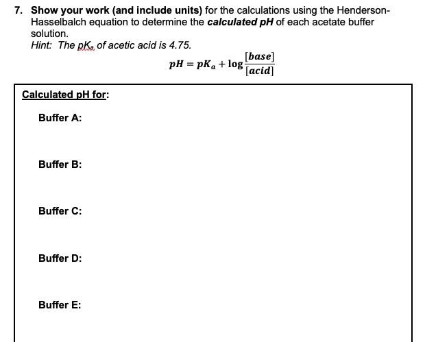 Solved 5.Enter your data for the acetate buffer solutions A, | Chegg.com