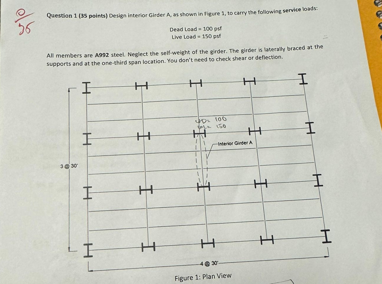 Solved Question 1 (35 ﻿points) ﻿Design interior Girder A, | Chegg.com
