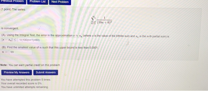 Solved Pre ous Problem Problem List Next Problem (1 point) | Chegg.com
