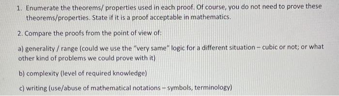 1. Enumerate the theorems/ properties used in each | Chegg.com