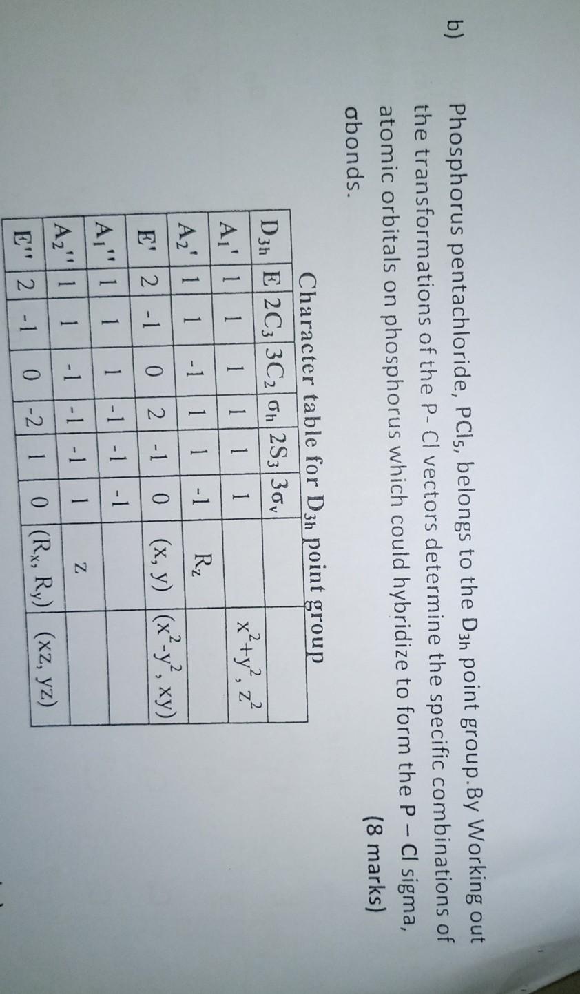 Solved b) Phosphorus pentachloride, PCls, belongs to the D3h | Chegg.com