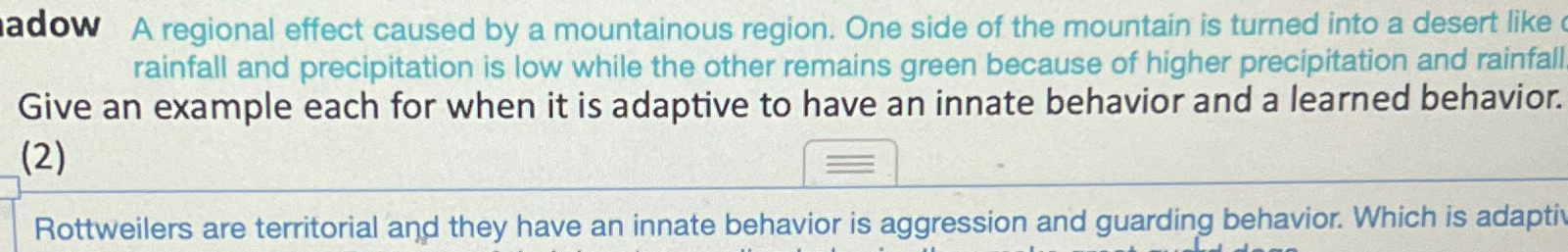 Solved Give an example each for when it is adaptive to have | Chegg.com