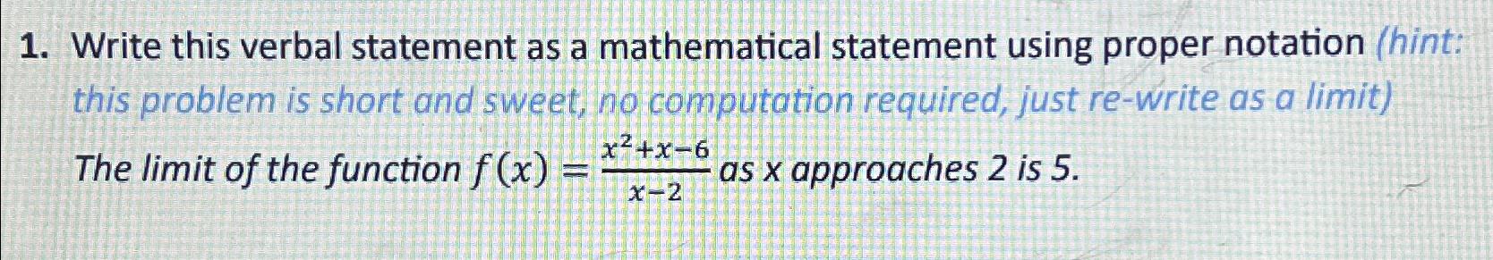 Solved Write this verbal statement as a mathematical | Chegg.com