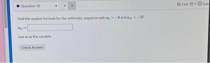 Solved Find the explicit formula for the arithmetic sequence | Chegg.com
